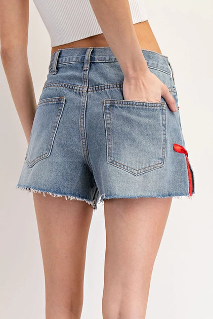 jeans Shorts with Side Bows – Ensemble Boutique